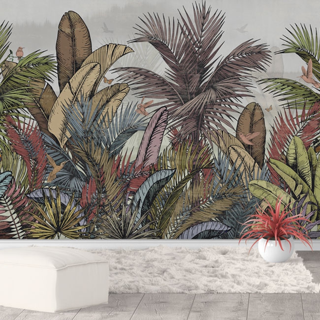 🥇 Carta da parati disegno vintage piante e colibrì 🥇